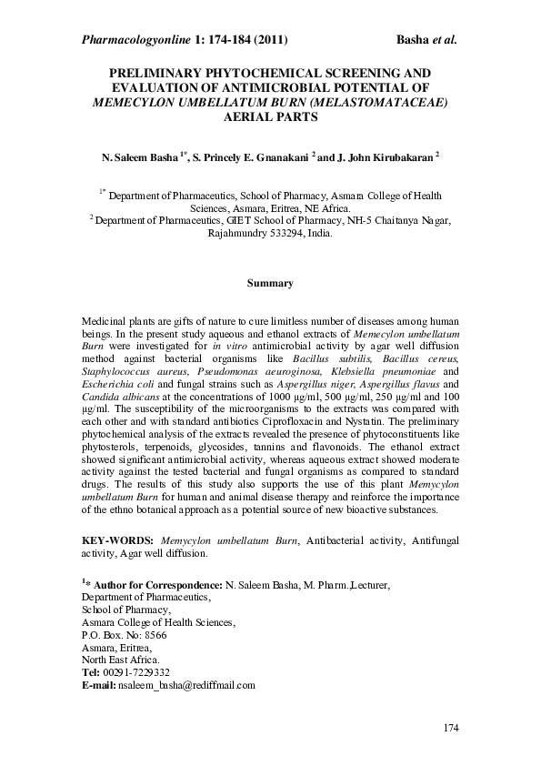 (PDF) Preliminary Phytochemical Screening and Evaluation of Antimicrobial Potential of Memecylon ...