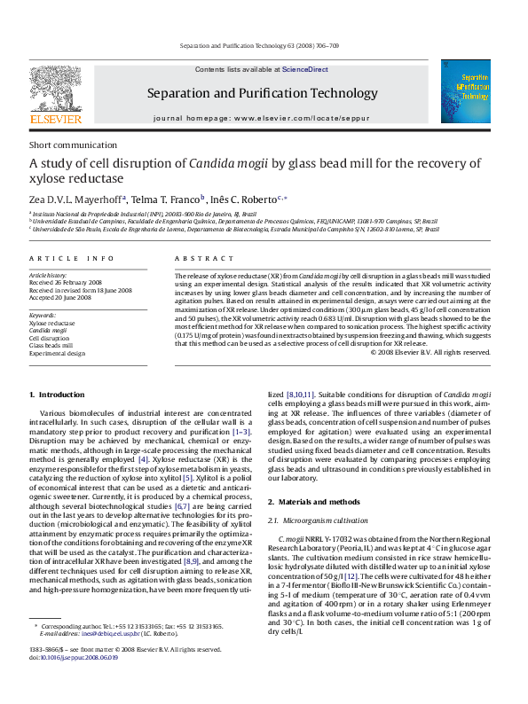 (PDF) A study of cell disruption of Candida mogii by glass bead mill ...