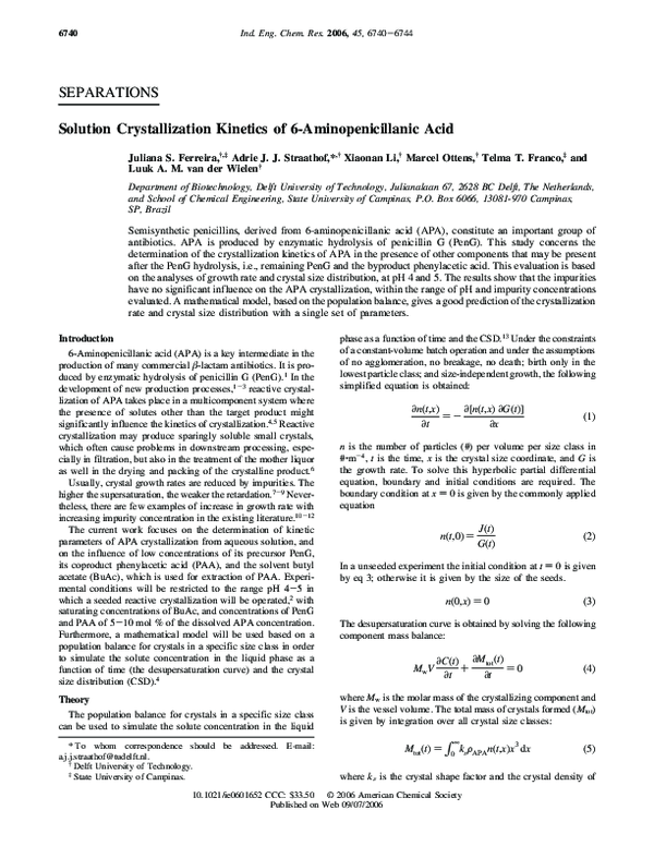 (PDF) Solution Crystallization Kinetics of 6-Aminopenicillanic Acid