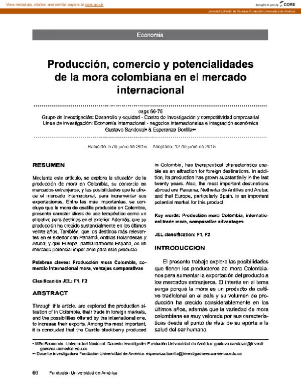 (PDF) Producción, comercio y potencialidades de la mora colombiana en ...