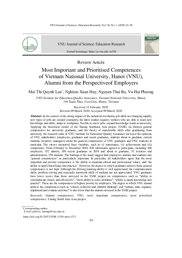 (PDF) Most important and prioritised competences of VNU alumni from the ...