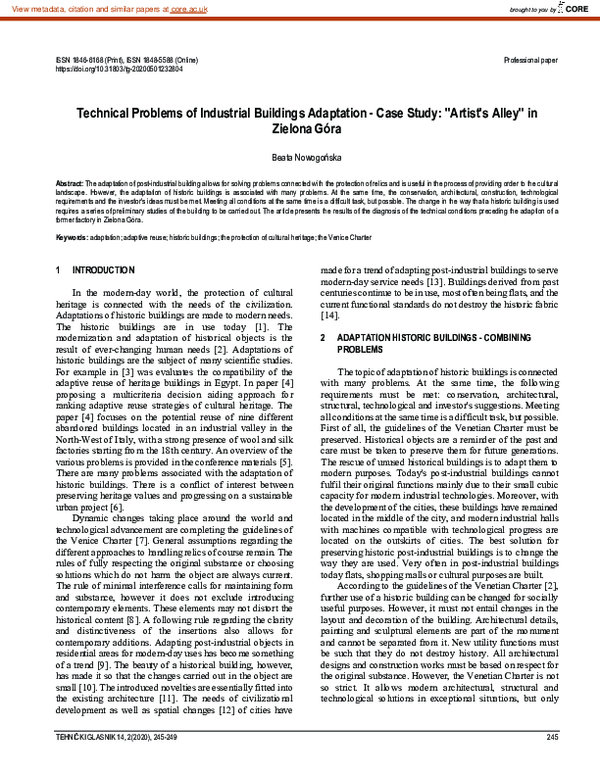 (PDF) Technical Problems of Industrial Buildings Adaptation - Case Study