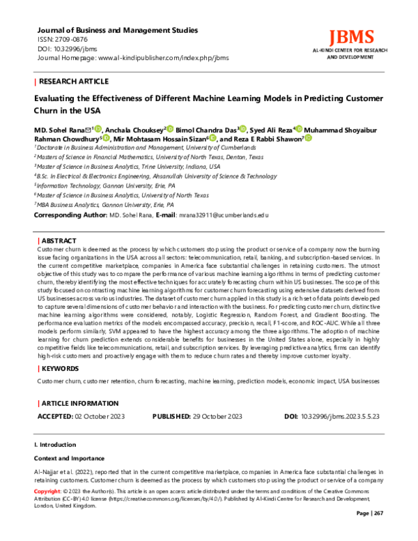 Pdf Evaluating The Effectiveness Of Different Machine Learning Models In Predicting Customer
