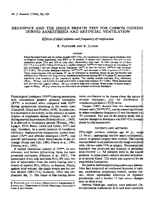 (PDF) Deadspace and the Single Breath Test for Carbon Dioxide During ...