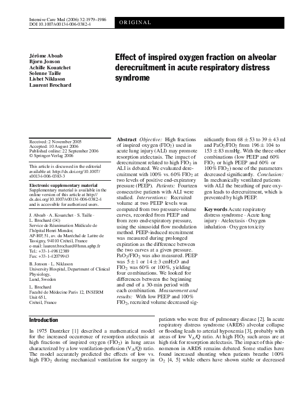 (PDF) Effect of inspired oxygen fraction on alveolar derecruitment in ...