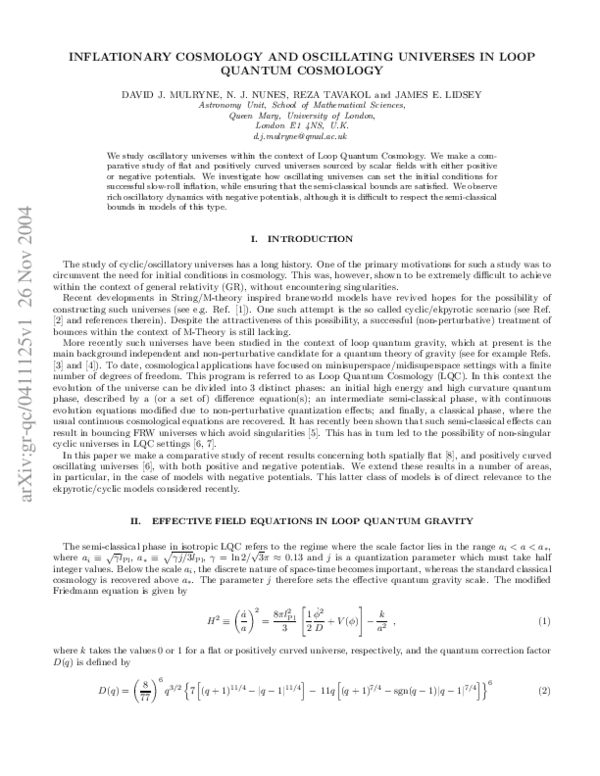 (PDF) Inflationary Cosmology and Oscillating Universes in Loop Quantum Cosmology