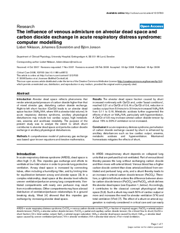 (PDF) The influence of venous admixture on alveolar dead space and ...
