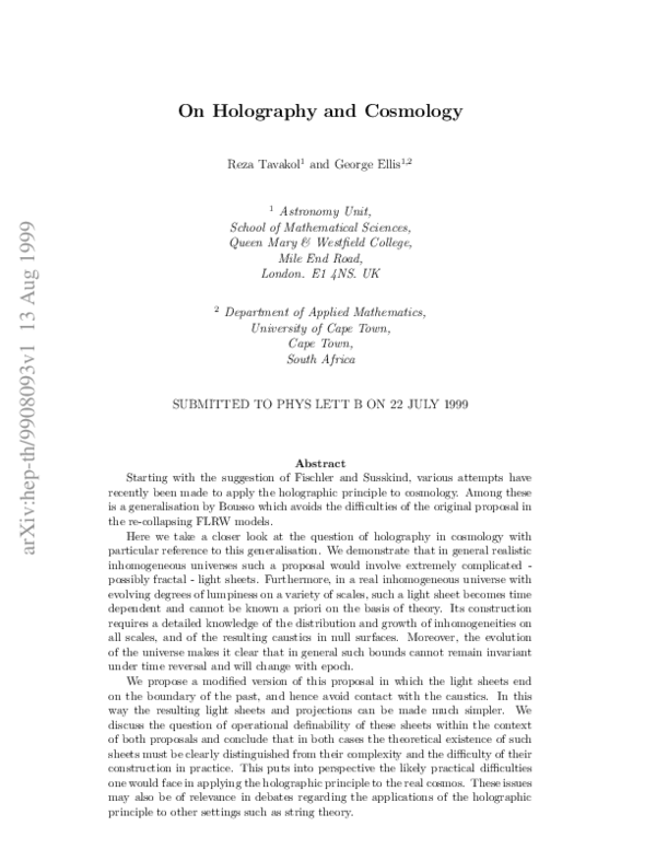(PDF) Holography and cosmology