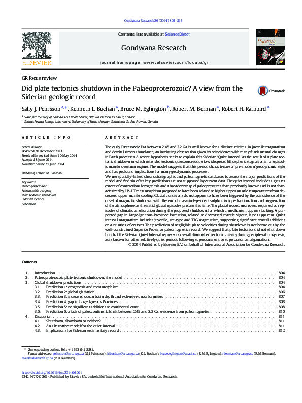 (PDF) Did plate tectonics shutdown in the Palaeoproterozoic? A view ...