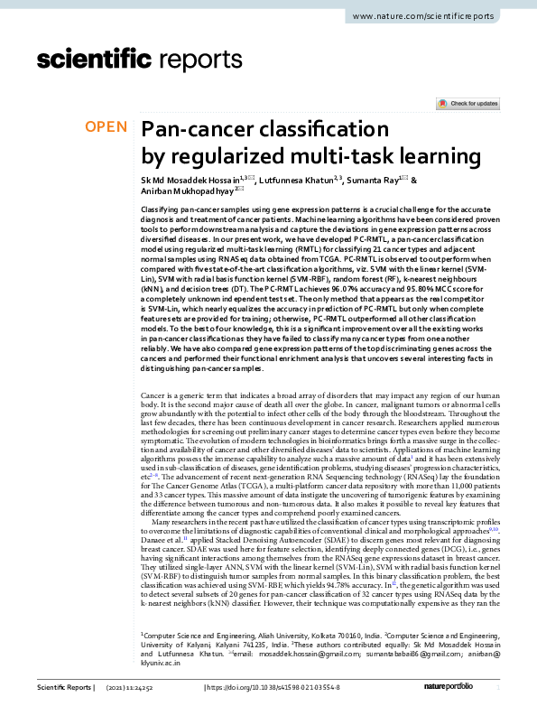 (PDF) Pan-cancer classification by regularized multi-task learning