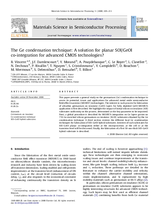 (PDF) The Ge condensation technique: A solution for planar SOI/GeOI co ...