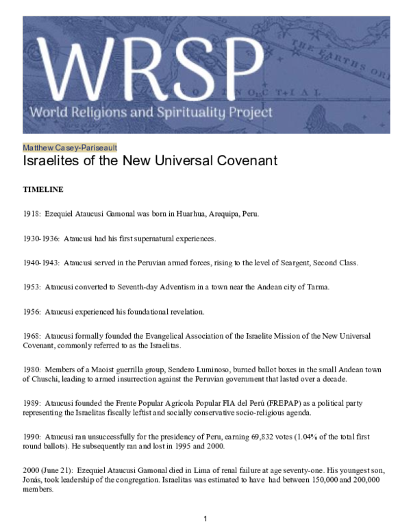 (PDF) Israelites of the New Universal Covenant (Peru)
