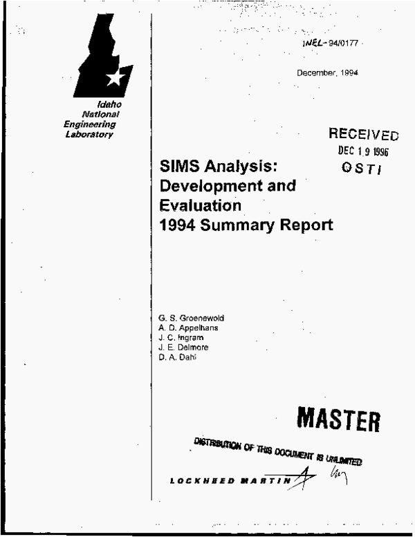(PDF) SIMS analysis: Development and evaluation 1994 summary report