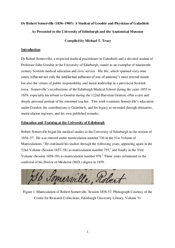 (PDF) Dr Robert Somerville (1836-1905): A Student of Goodsir and ...