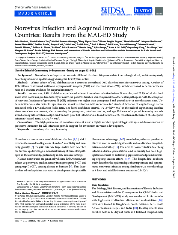(PDF) Norovirus Infection and Acquired Immunity in 8 Countries: Results ...