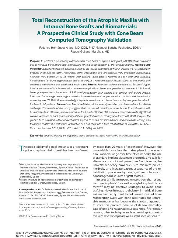 (PDF) Total Reconstruction of the Atrophic Maxilla with Intraoral Bone ...