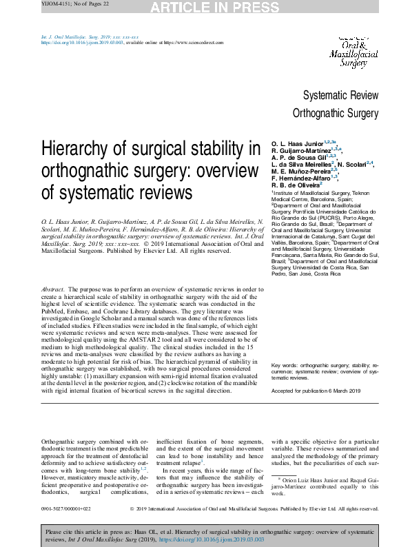 (PDF) Hierarchy of surgical stability in orthognathic surgery: overview ...