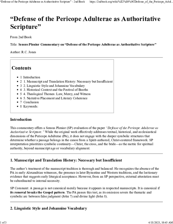 (PDF) "Defense of the Pericope Adulterae as Authoritative Scripture ...
