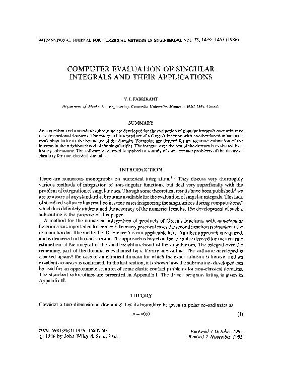 (PDF) Computer evaluation of singular integrals and their applications