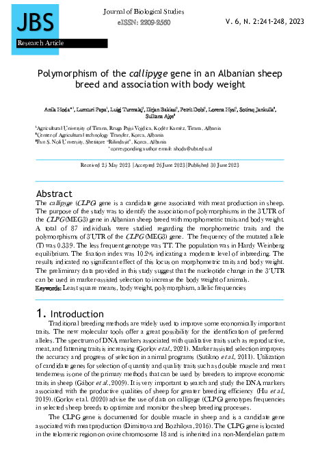 (PDF) Polymorphism of the callipyge gene in an Albanian sheep breed and ...
