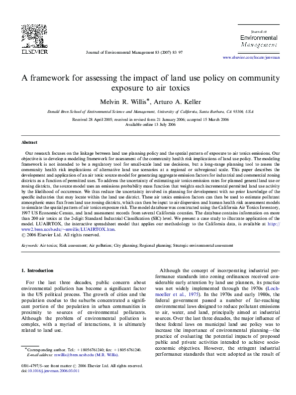 (PDF) A framework for assessing the impact of land use policy on ...
