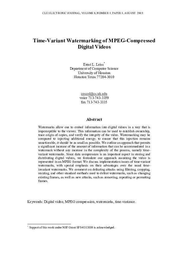 (PDF) Time-Variant Watermarking of MPEG-Compressed Digital Videos