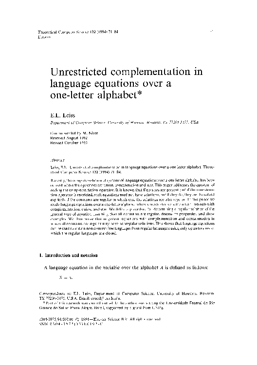 (PDF) Unrestricted complementation in language equations over a one ...