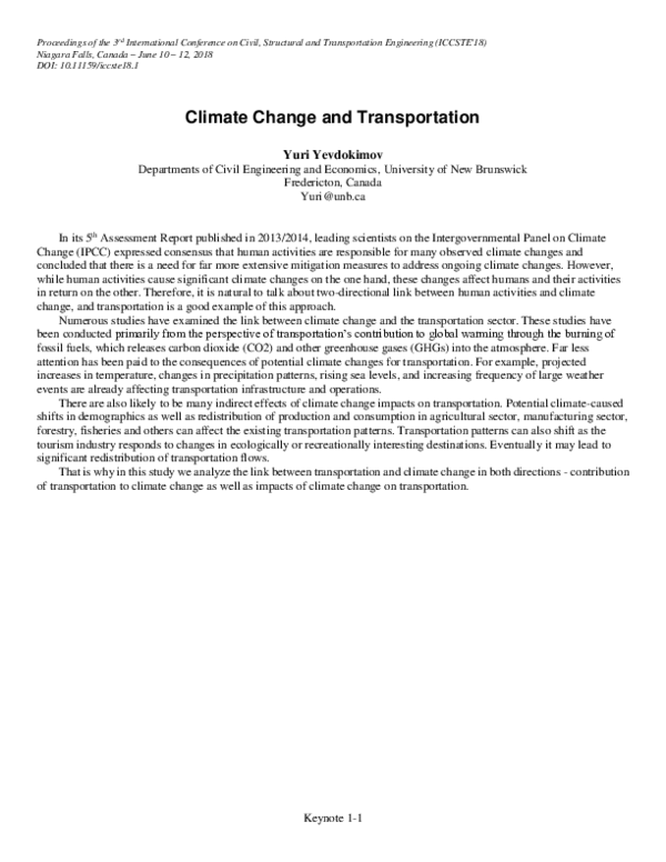 (PDF) Climate Change and Transportation