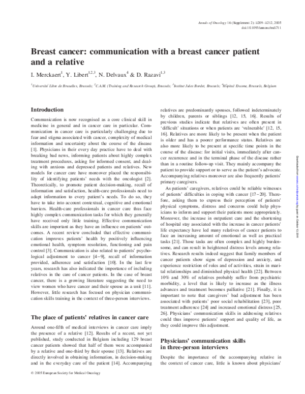 (PDF) Breast cancer: communication with a breast cancer patient and a ...