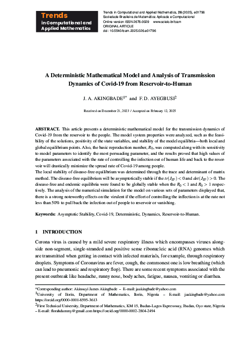 (PDF) A Deterministic Mathematical Model and Analysis of Transmission Dynamics of Covid-19 from ...