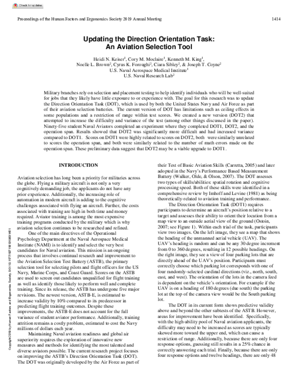 (PDF) Updating the Direction Orientation Task: An Aviation Selection Tool