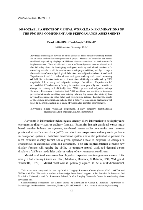 (PDF) Dissociable Aspects of Mental Workload: Examinations of the P300 ...