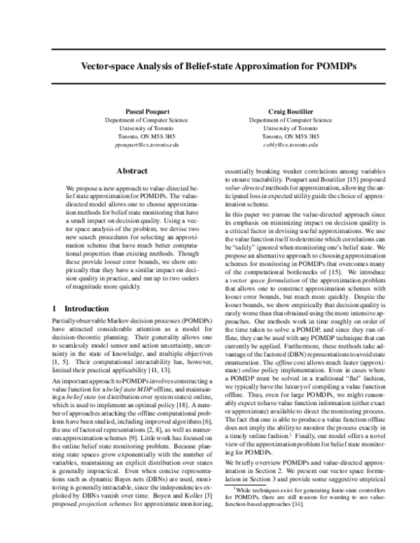 (PDF) Vector-space Analysis of Belief-state Approximation for POMDPs