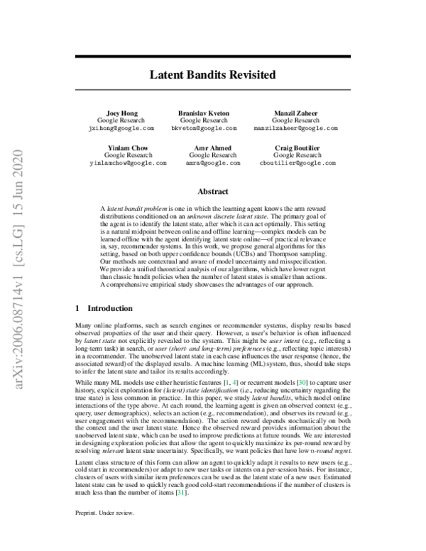 (PDF) Latent Bandits Revisited