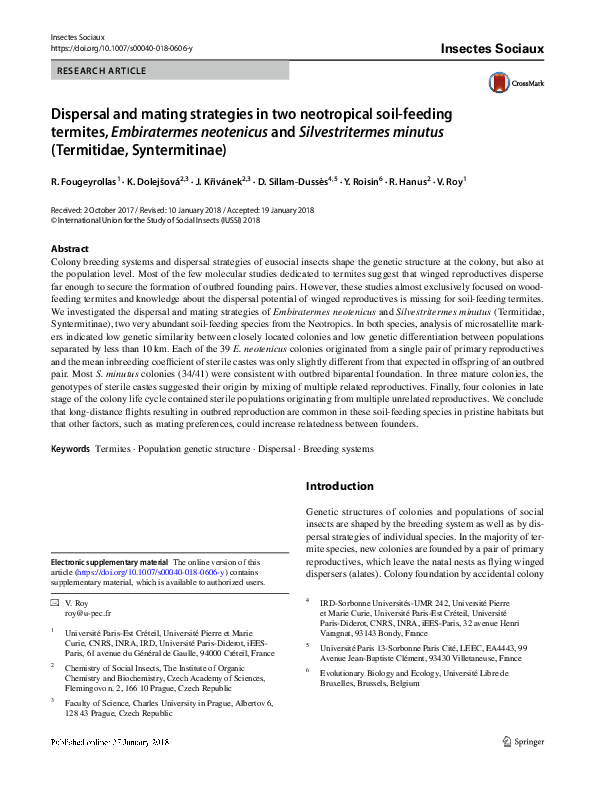 (PDF) Dispersal and mating strategies in two neotropical soil-feeding ...