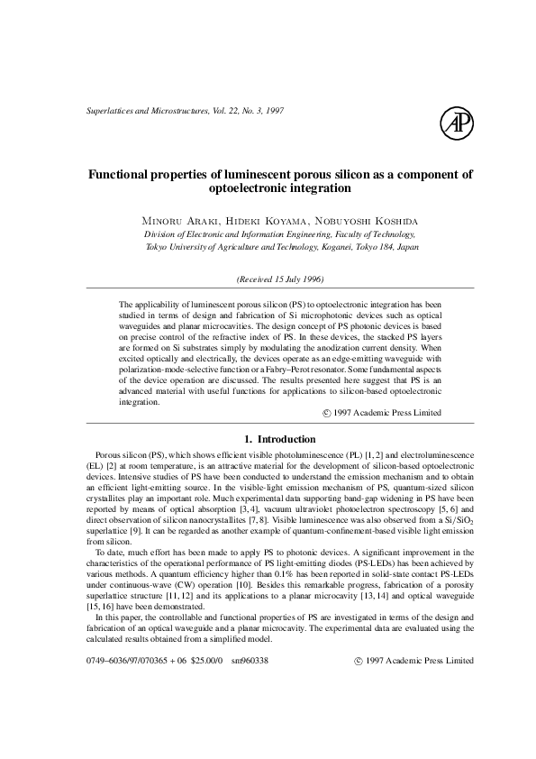 (PDF) Functional properties of luminescent porous silicon as a component of optoelectronic ...