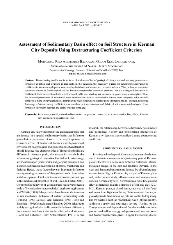 (PDF) Assessment of sedimentary basin effect on soil structure in Kerman city deposits using ...
