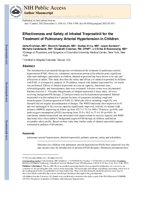(PDF) Effectiveness and Safety of Inhaled Treprostinil for the ...
