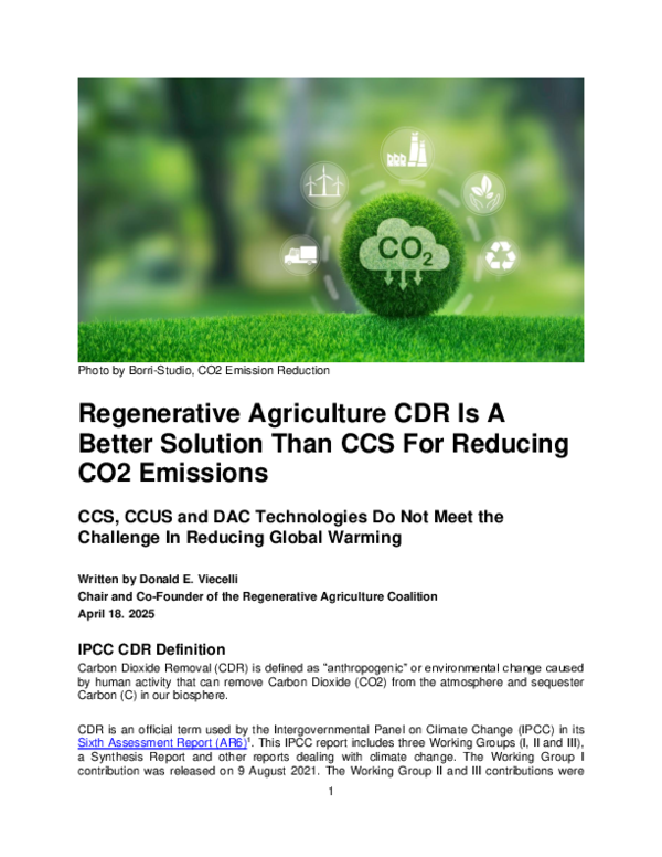 (PDF) Regenerative Agriculture CDR Is A Better Solution Than CCS For Reducing CO2 Emissions. CCS ...