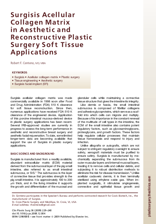 (PDF) Surgisis acellular collagen matrix in aesthetic and ...