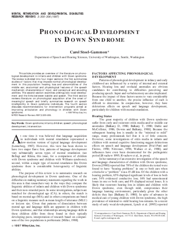(PDF) Phonological development in Down syndrome
