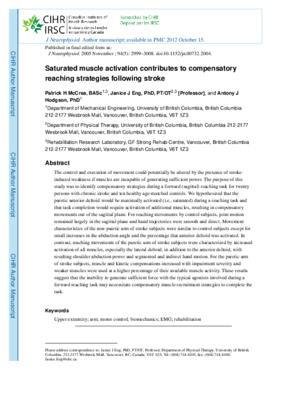 (PDF) Saturated Muscle Activation Contributes to Compensatory Reaching ...