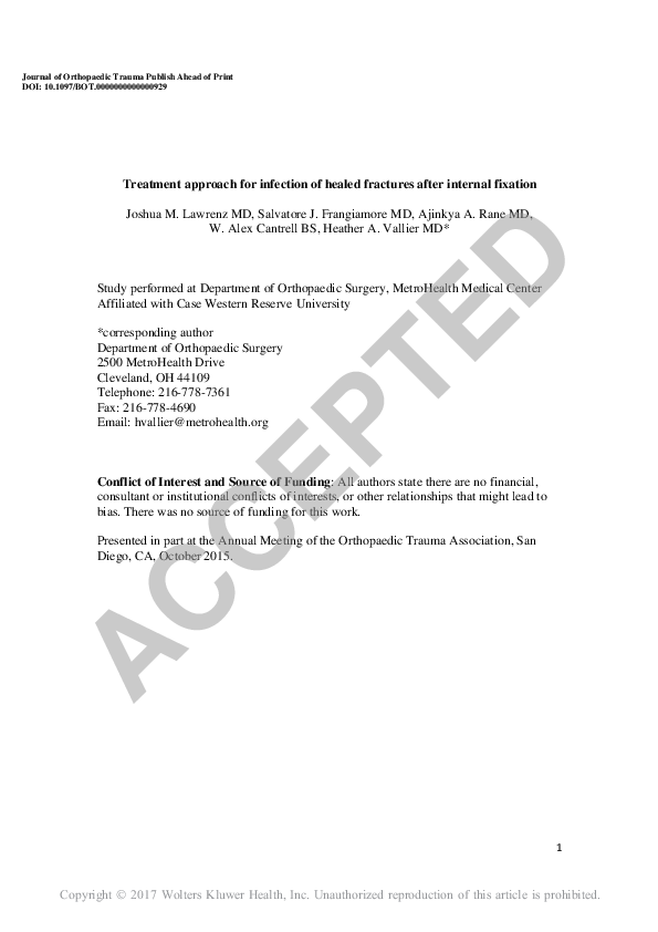 (PDF) Treatment Approach for Infection of Healed Fractures After ...