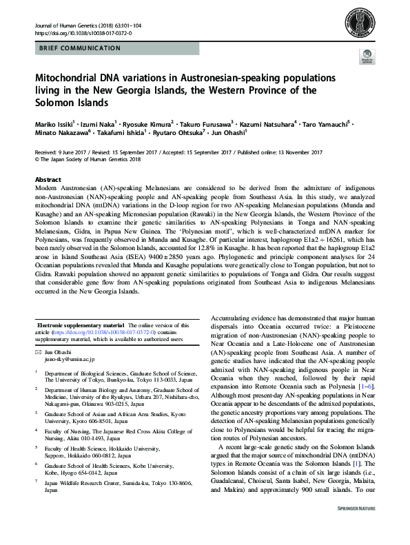 (PDF) Mitochondrial DNA variations in Austronesian-speaking populations ...