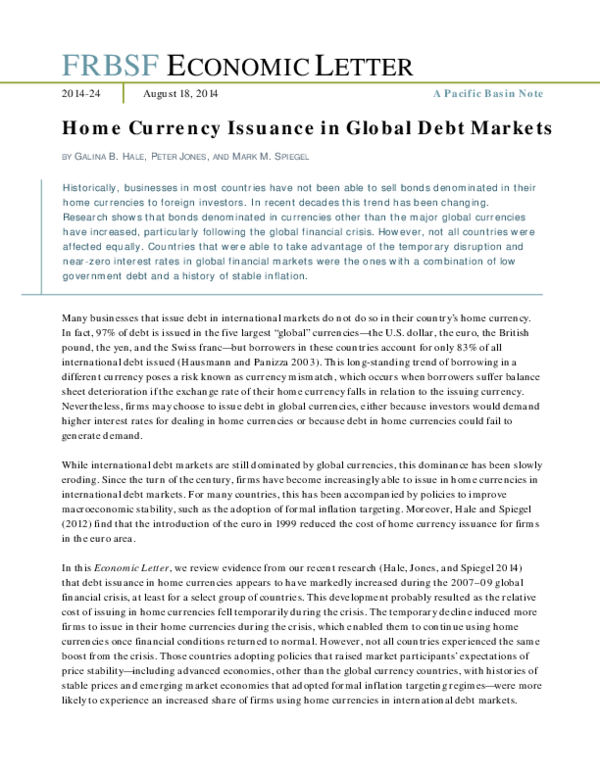(PDF) Home currency issuance in global debt markets