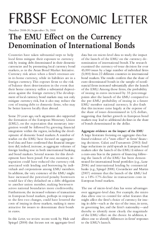 (PDF) The EMU effect on the currency denomination of international bonds