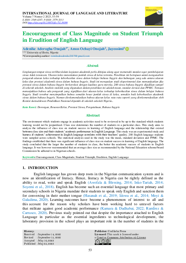 (PDF) Encouragement of Class Magnitude on Student Triumph in Erudition ...