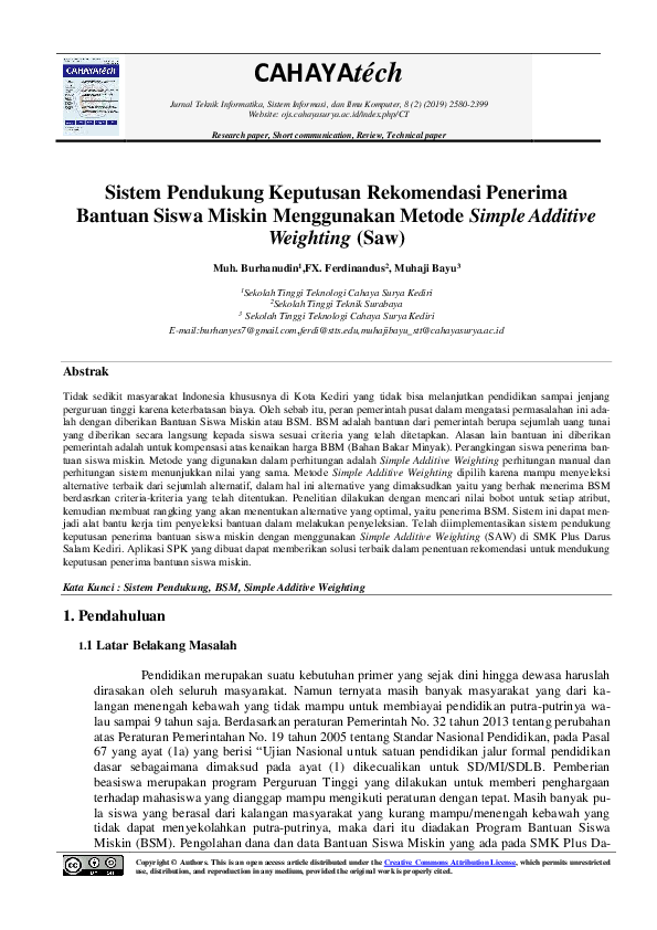(PDF) Sistem Pendukung Keputusan Rekomendasi Penerima Bantuan Siswa Miskin Menggunakan Metode ...