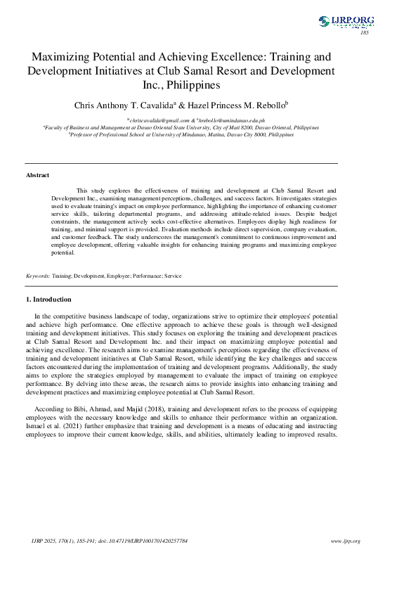 (PDF) Maximizing Potential and Achieving Excellence: Training and Development Initiatives at ...