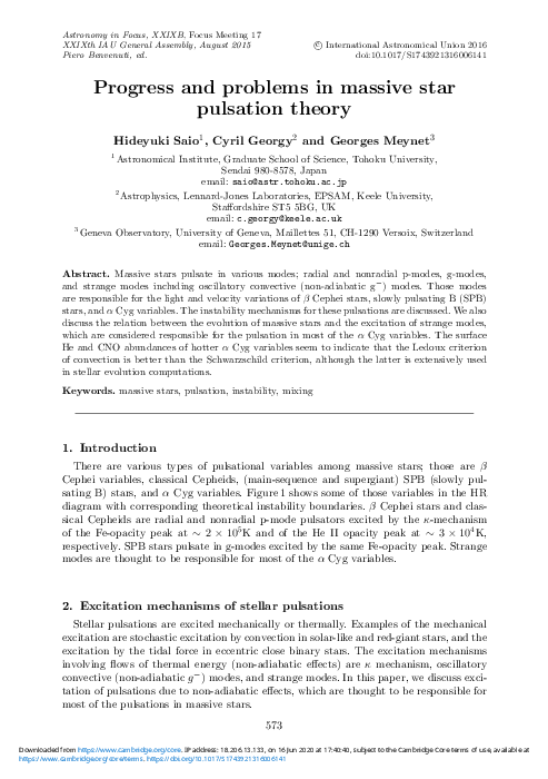 (PDF) Progress and problems in massive star pulsation theory